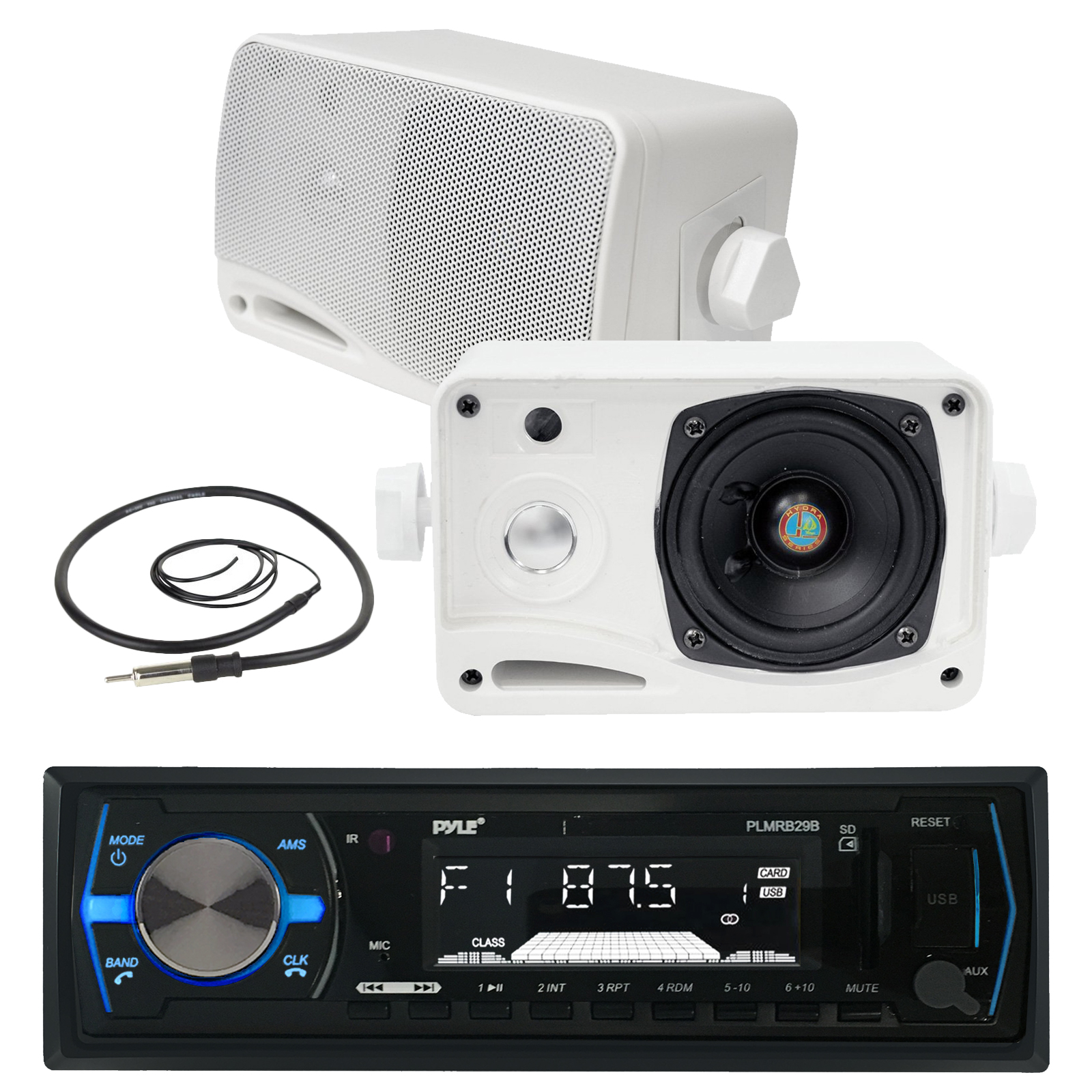 Pyle Audio Bundle Pyle 3.5 Box Marine 200W Speakers, Pyle Black AM FM ...