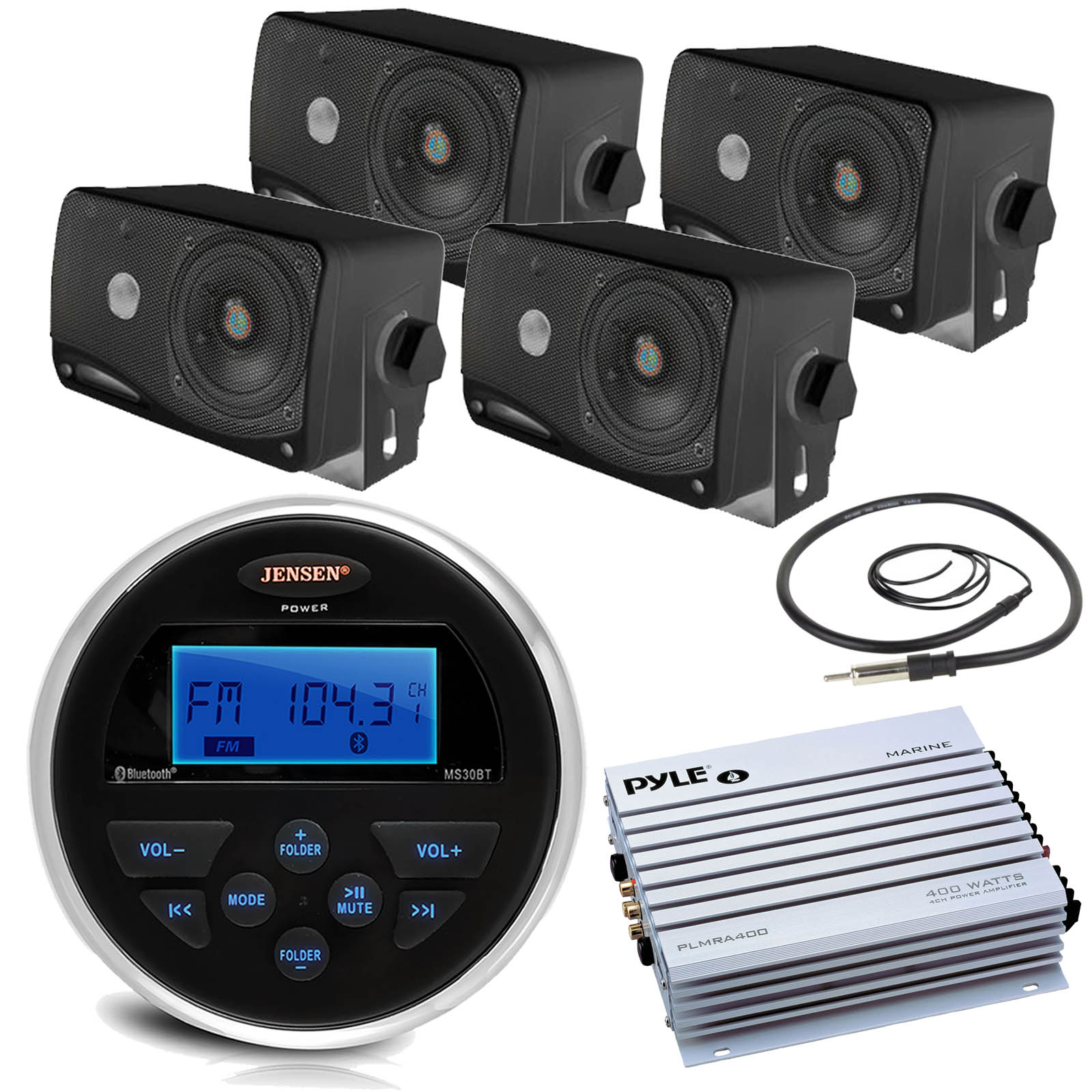Marine Amplifier Jensen Bluetooth USB AUX Radio & Antenna 5.25 Black ...