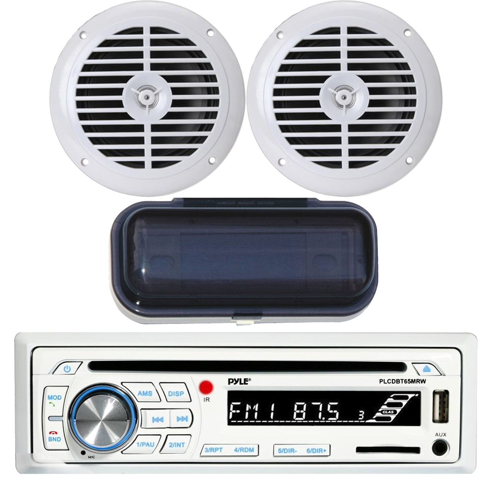 Pyle 1DIN Marine Boat Yacht MP3 Radio USB Player Receiver, 2 Speakers ...