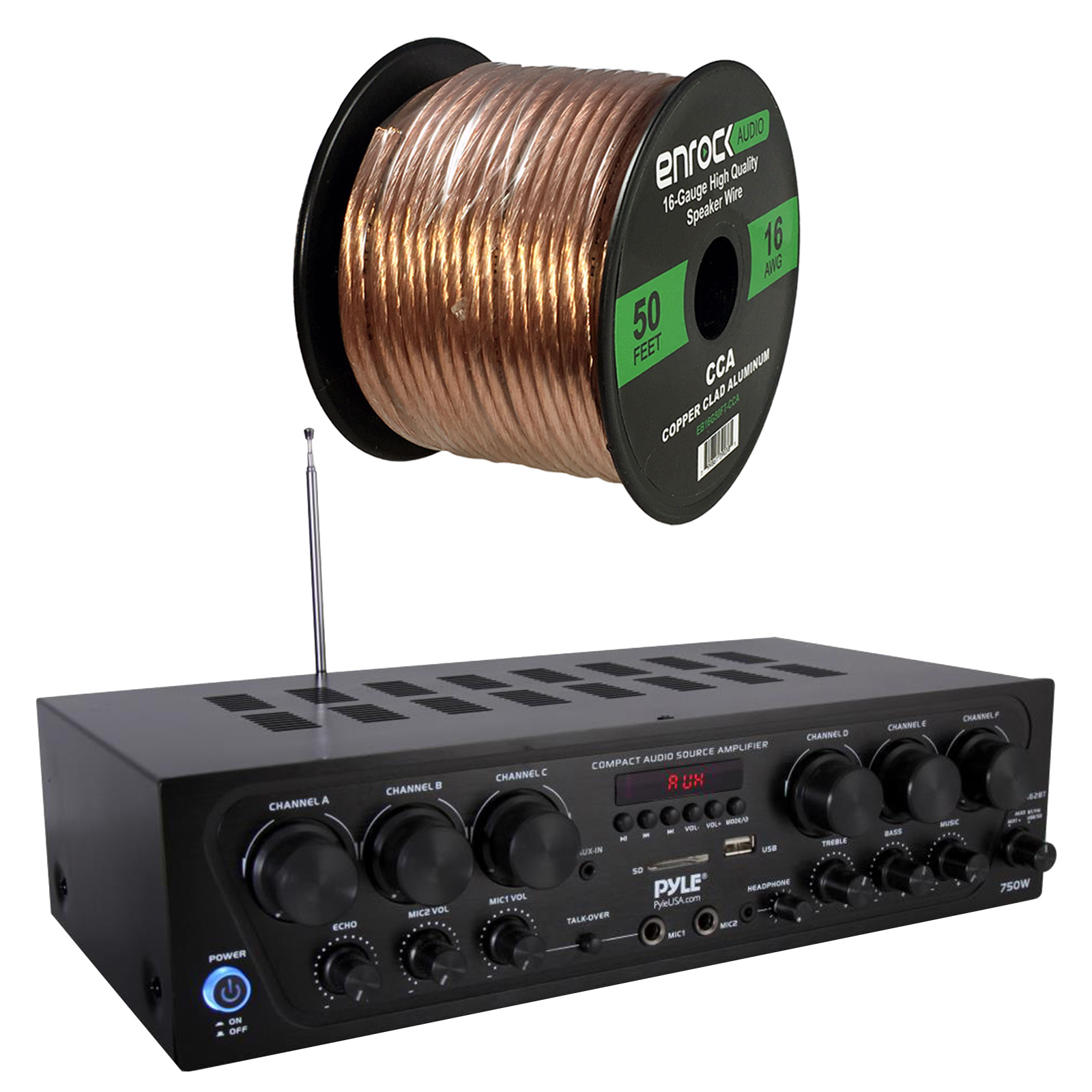 PTA62BT-Wire Pyle 6-Channel 750 Watt Peak Power Wireless Bluetooth USB ...